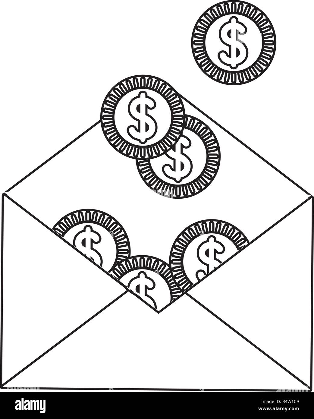 Envelope open with money coins vector illustration graphic design Stock ...