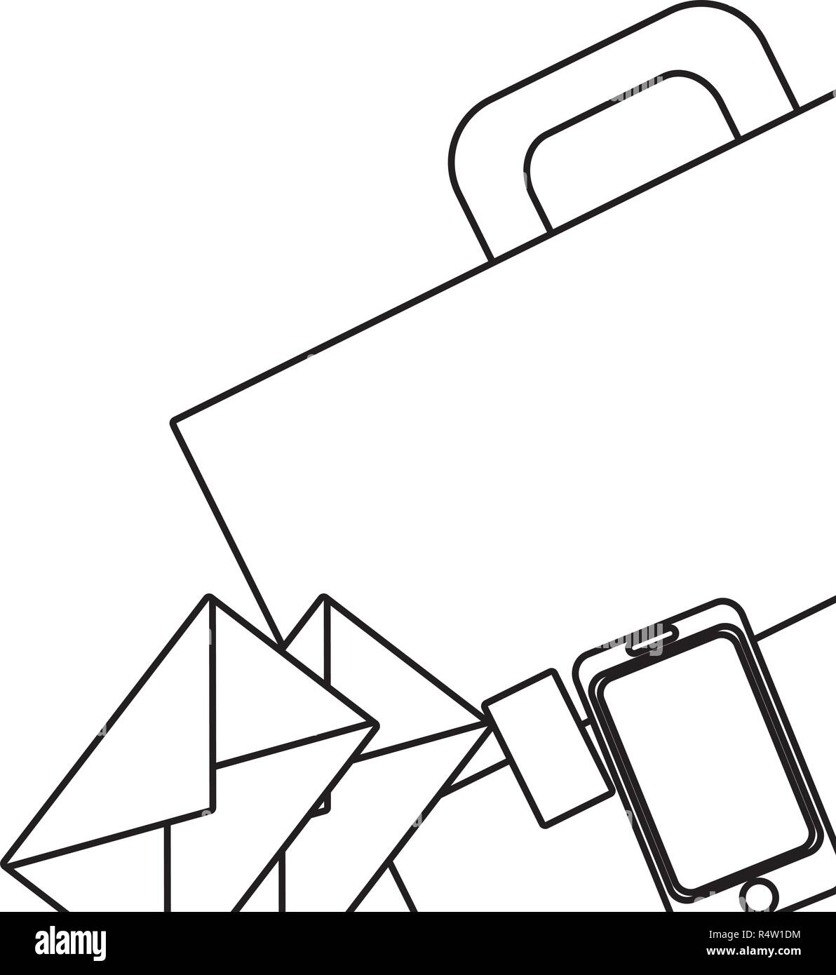 Business briefcase with smartphone and email symbols vector ...