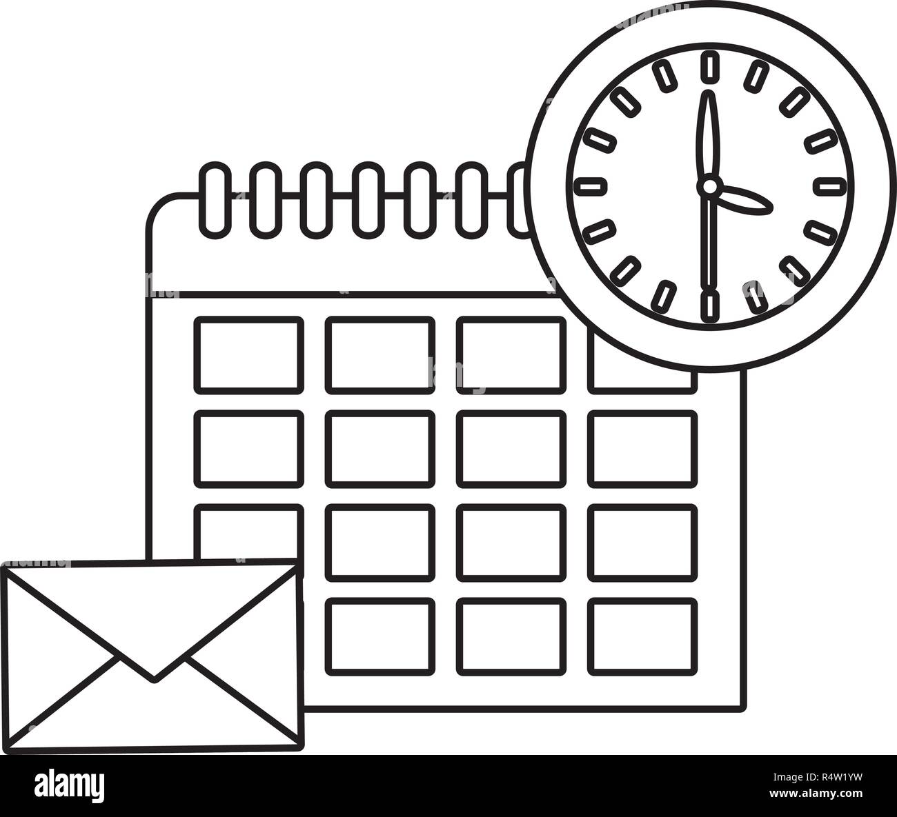 Office elements clock and planner with email symbol vector illustration ...