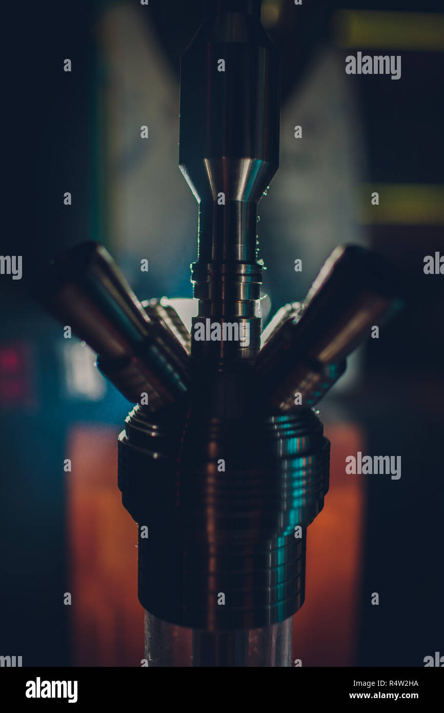 Hookah hot coals on shisha bowl with black background. Stylish oriental ...