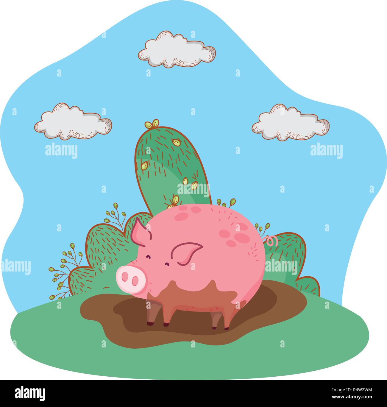 cute farm pig cartoon vector illustration graphic design Stock Vector ...