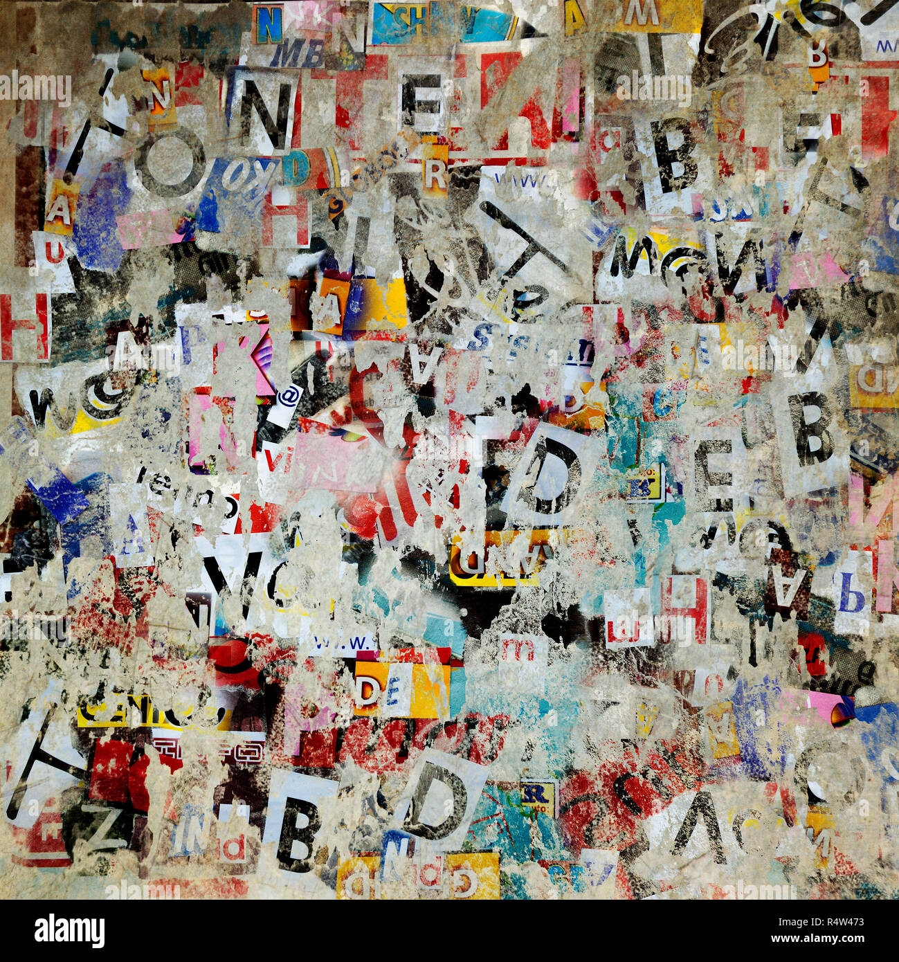 Grunge newspaper torn letters. Texture background poster design Stock ...