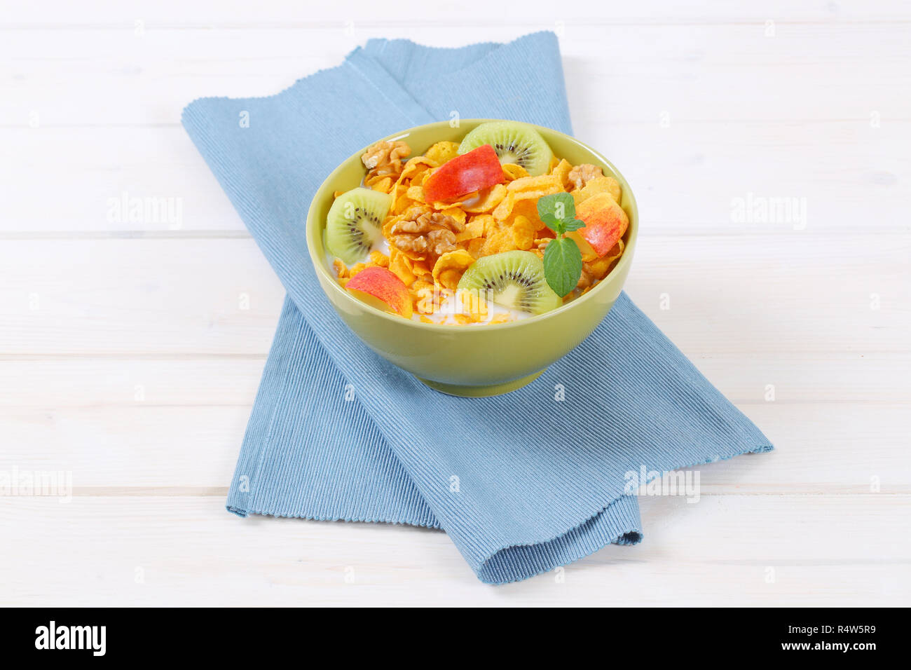 corn flakes with milk and fresh fruit Stock Photo - Alamy