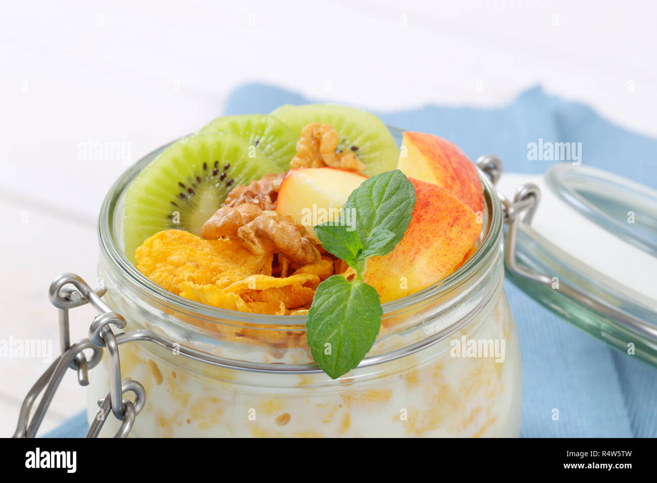 corn flakes with milk and fresh fruit Stock Photo - Alamy