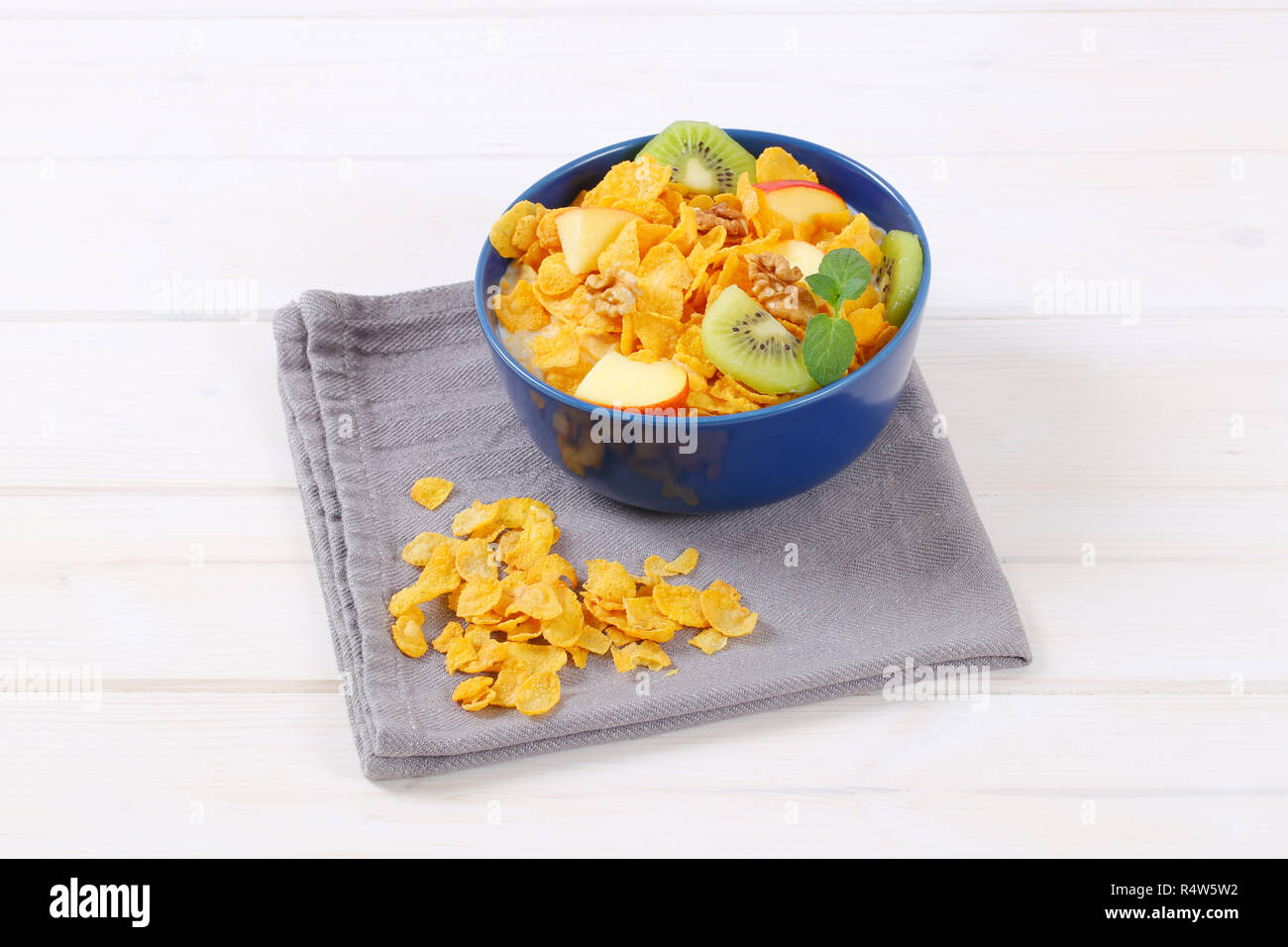 corn flakes with milk and fresh fruit Stock Photo - Alamy