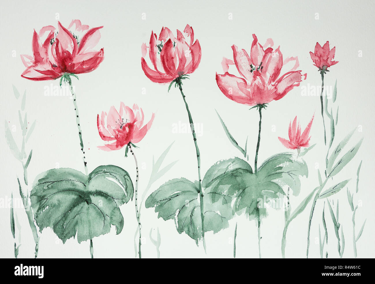 Lotus flowers. The dabbing technique near the edges gives a soft focus ...