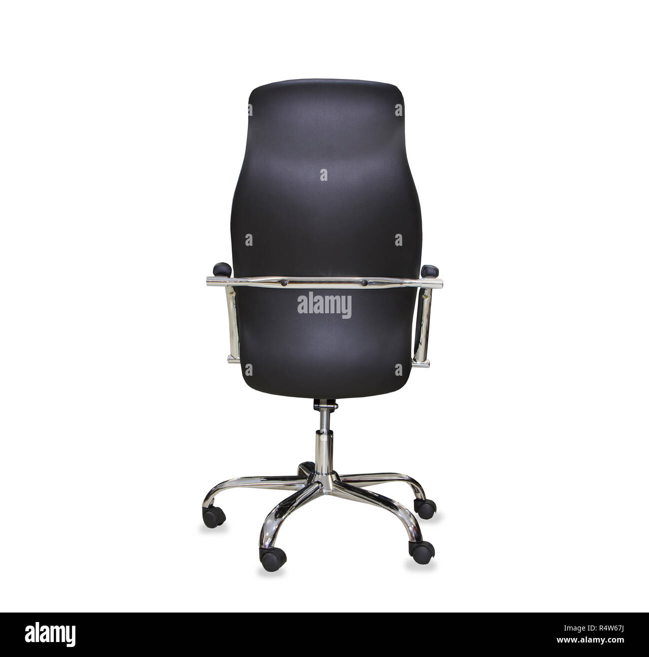 back view of modern office chair from black leather. Isolated Stock ...