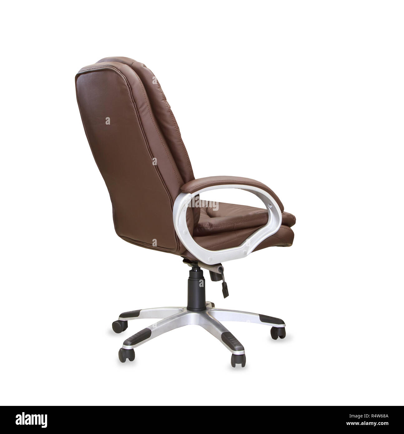 Back view of modern office chair from brown leather. Isolated Stock ...