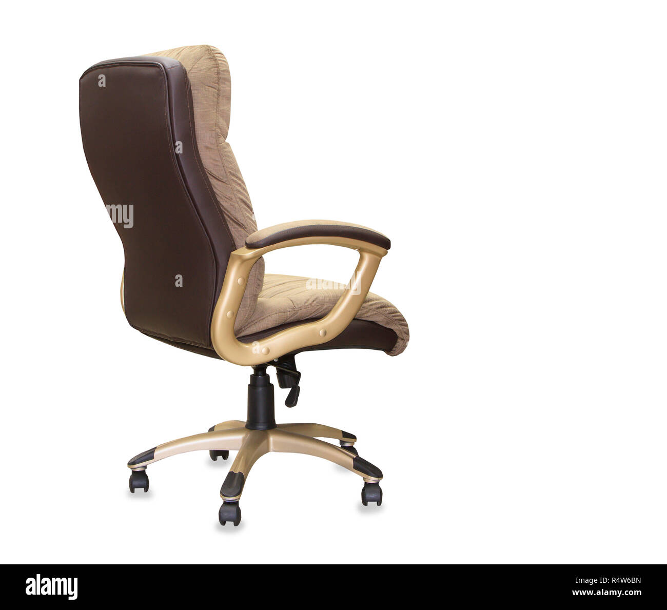 back view of modern office chair from brown cloth. Isolated Stock Photo ...