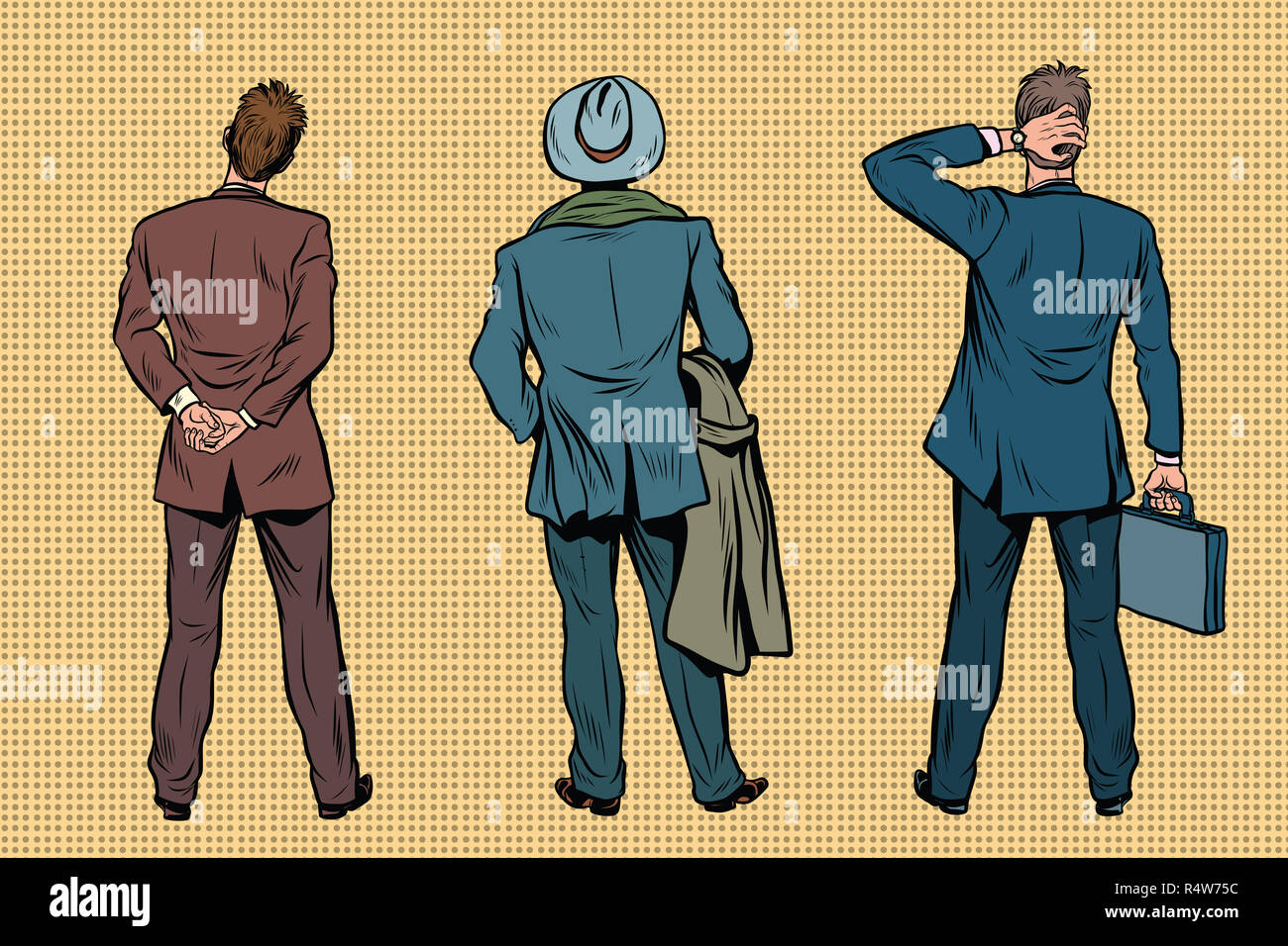 Three retro businessman standing back Stock Photo - Alamy