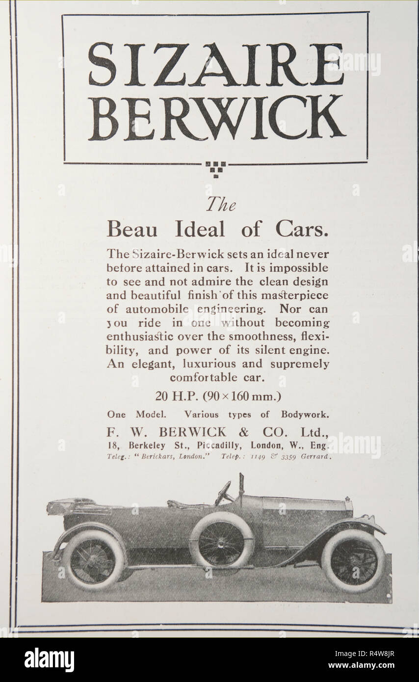 An old advert for Sizaire Berwick cars. From a British magazine from ...