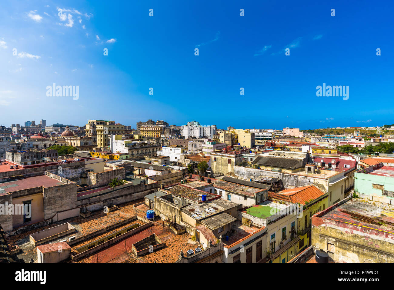 Aerial view of Old Havana from a rooftop above the old square (Plaza ...