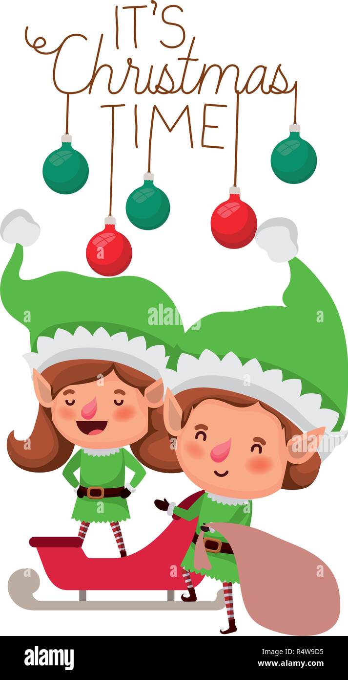 elves couple with sleigh avatar chatacter Stock Vector Image & Art - Alamy