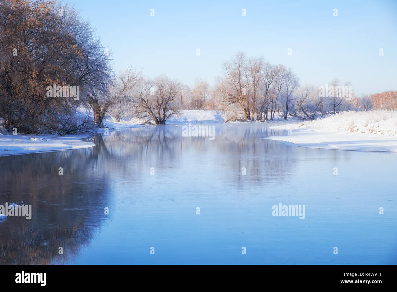 Freezing river Talitsa in winter, Altai, Siberia, Russia Stock Photo ...