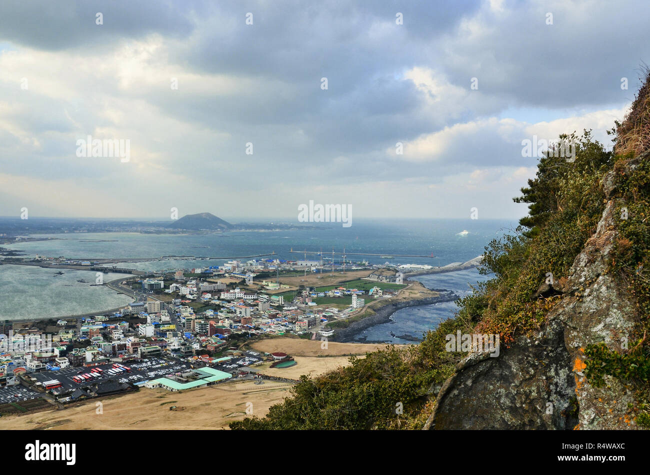The great view from the volcano Ilchulbong. Jeju island, South Korea ...