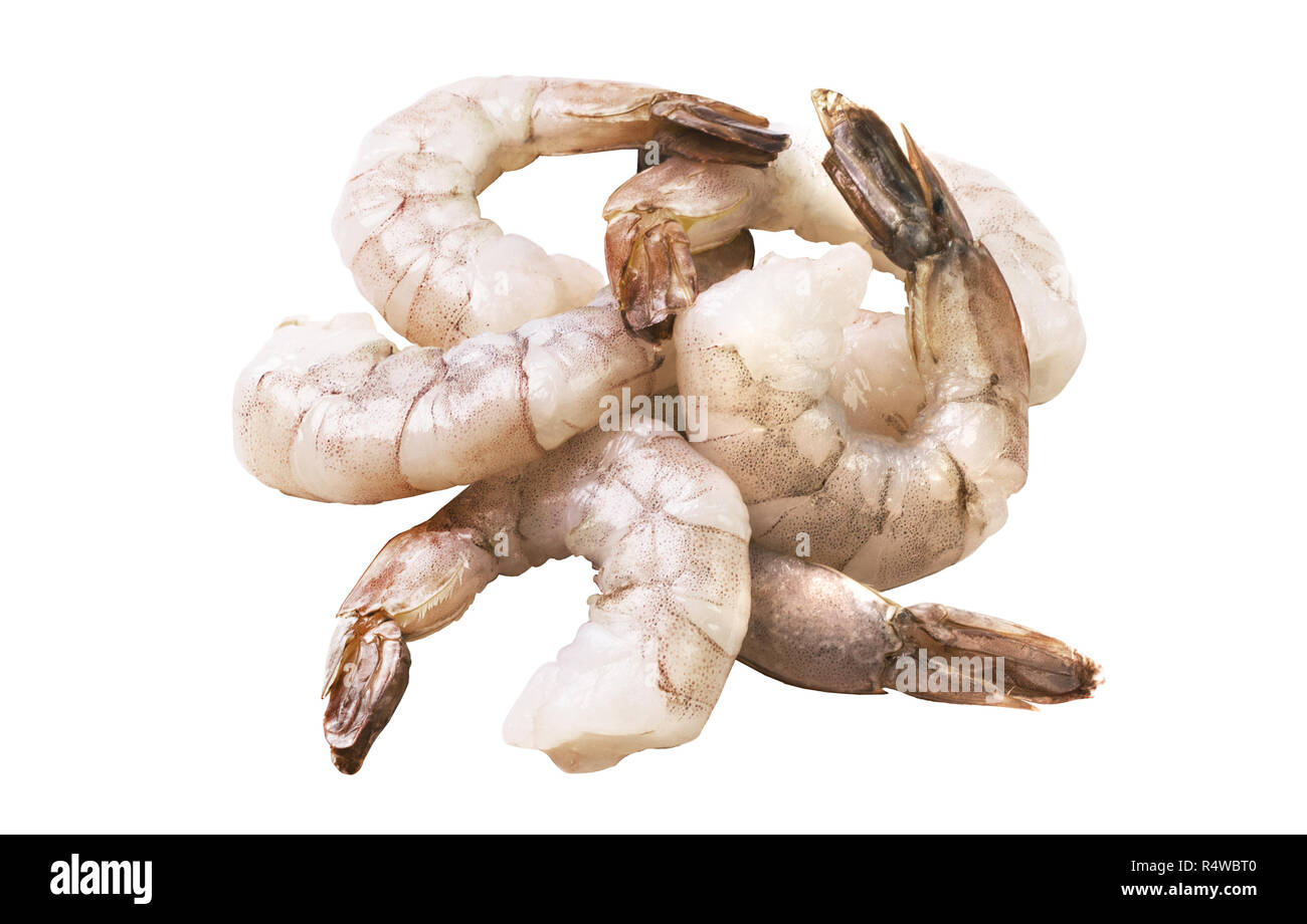 A bunch of raw fresh prawn isolated on white background, top view Stock ...