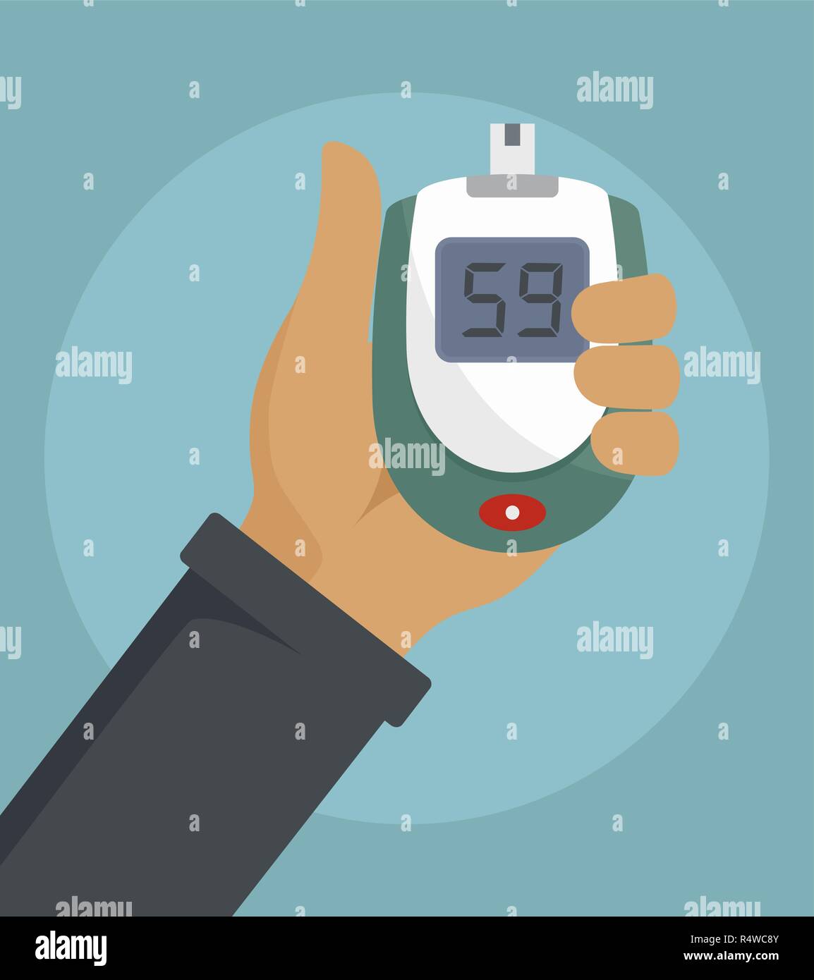 Glucometer in hand background. Flat illustration of glucometer in hand ...