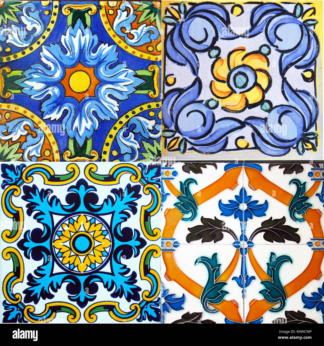 Detail of the traditional tiles from facade of old house. Decorative ...