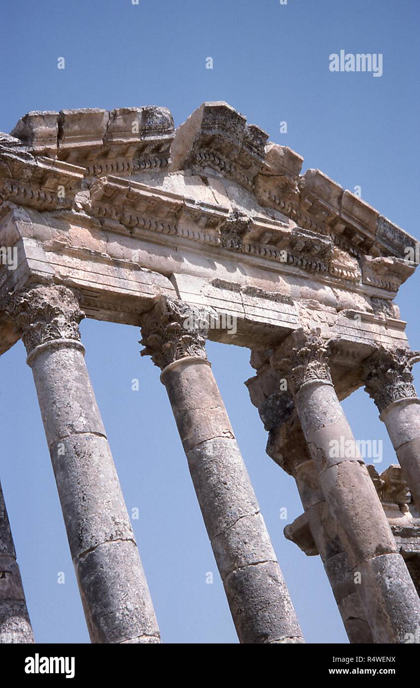 Detail view of ancient columns among the ruins of the great colonnade ...