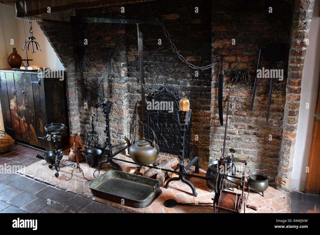 Fireplace - Medieval interior of Muiderslot, Muiden Castle in Holland ...