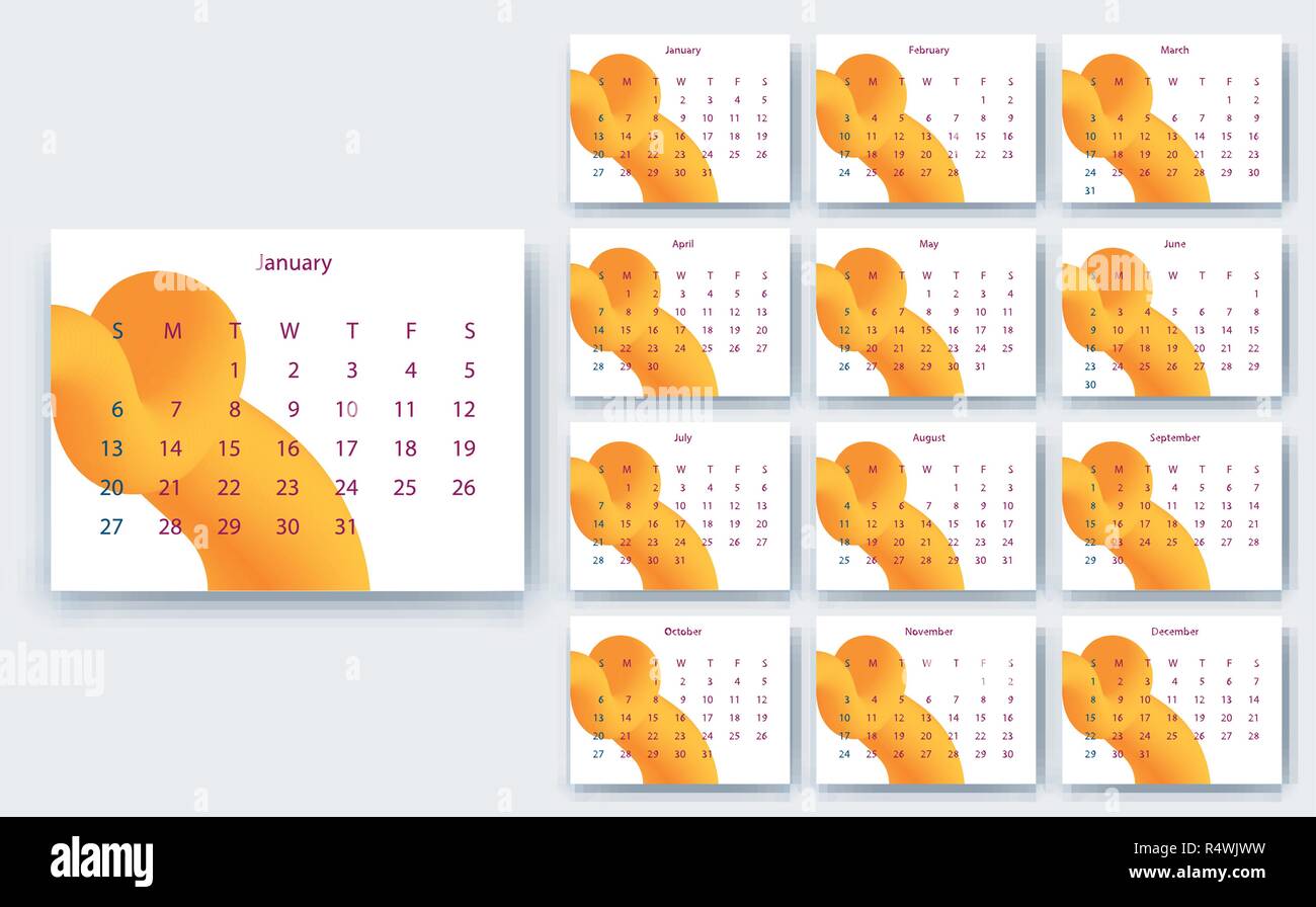 simple calendar 2019, Stock vector eps10. Color design Stock Vector ...