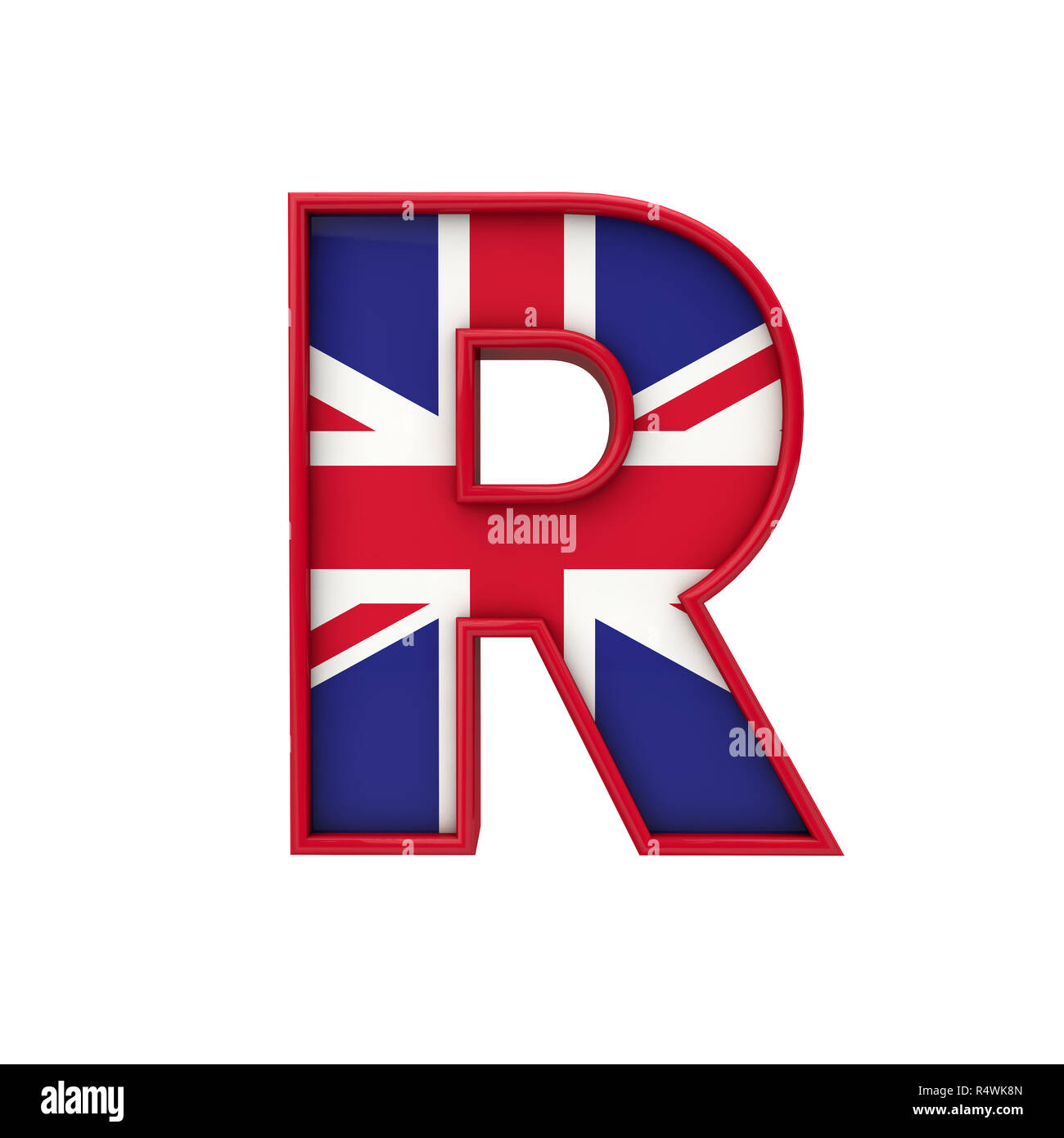 Letter R Union Jack font, Great Britain flag lettering. 3D Rendering ...