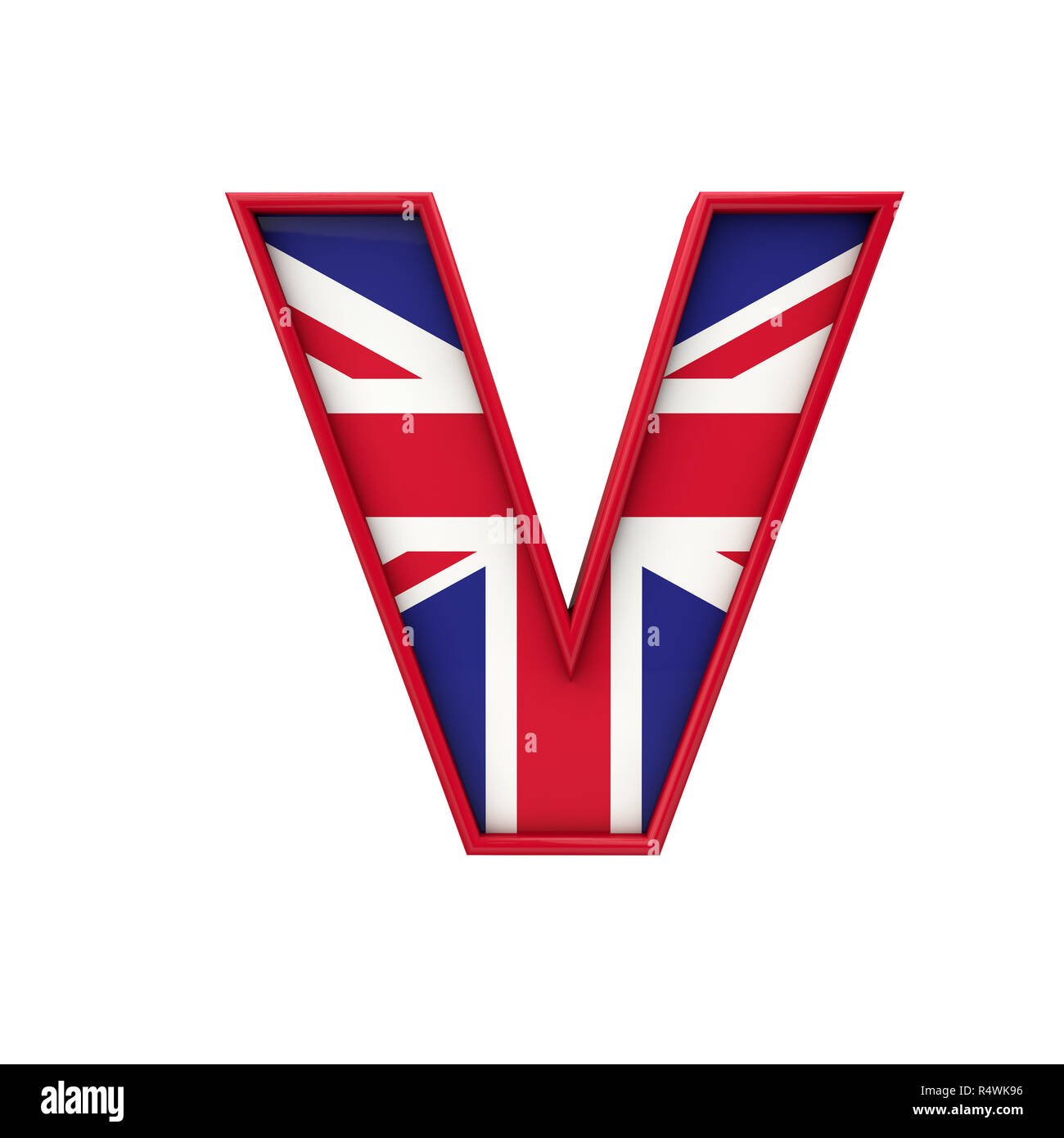 Letter V Union Jack font, Great Britain flag lettering. 3D Rendering ...