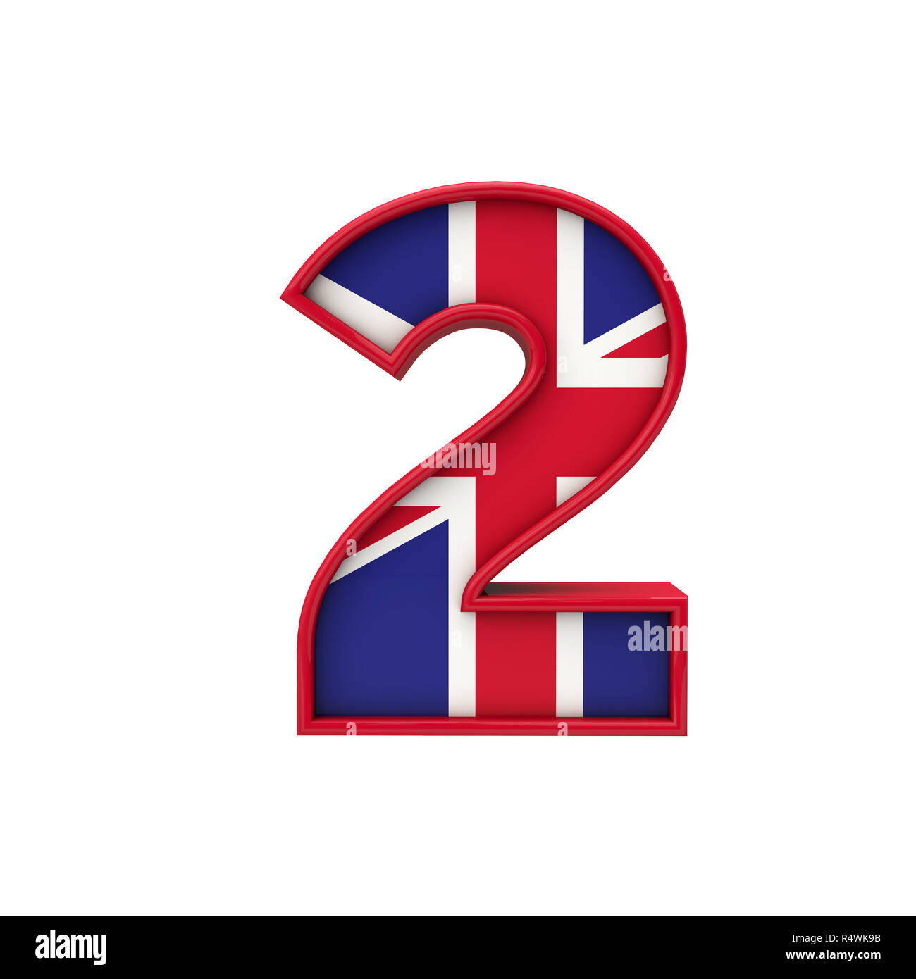 Number 2 Union Jack font, Great Britain flag lettering. 3D Rendering ...