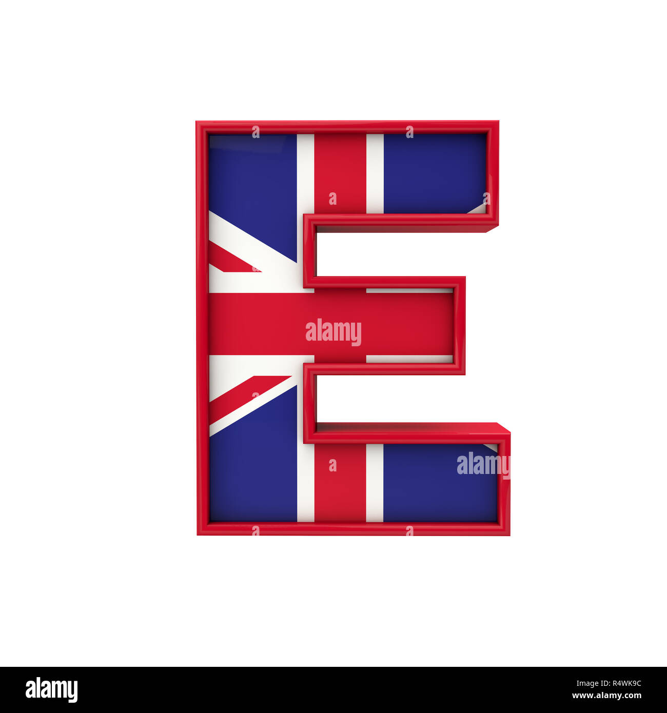 Letter E Union Jack font, Great Britain flag lettering. 3D Rendering ...