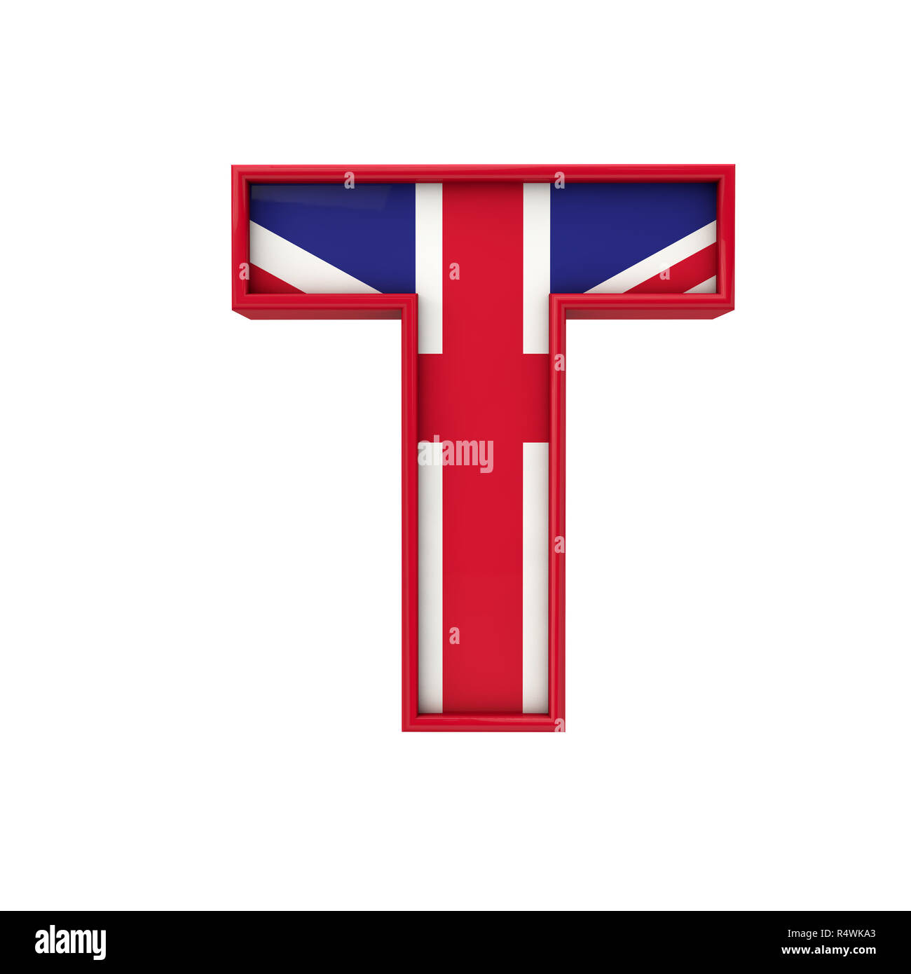 Letter T Union Jack font, Great Britain flag lettering. 3D Rendering ...