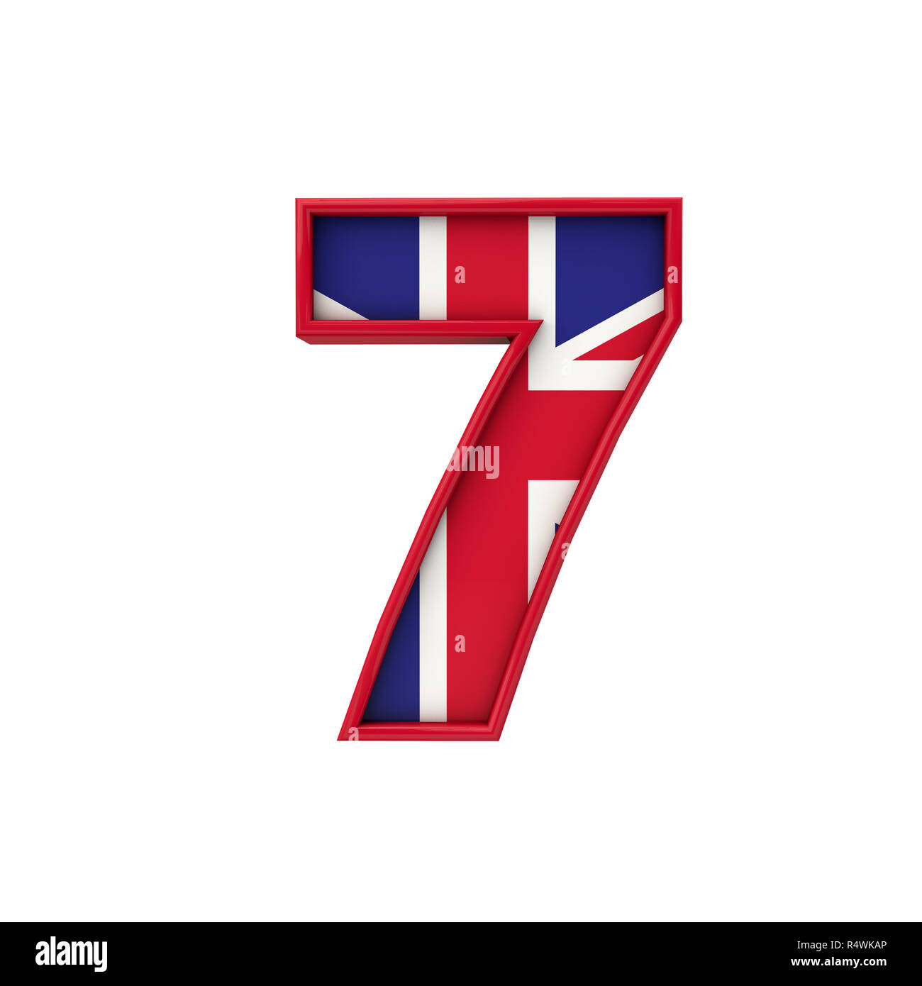 Number 7 Union Jack font, Great Britain flag lettering. 3D Rendering ...