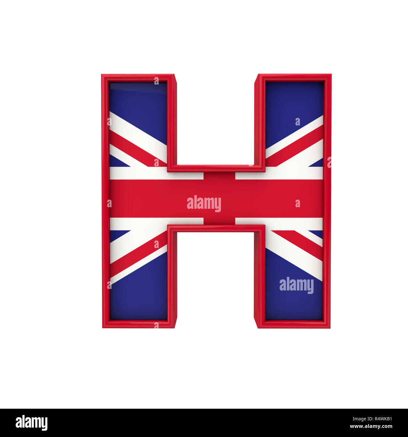 Letter H Union Jack font, Great Britain flag lettering. 3D Rendering ...