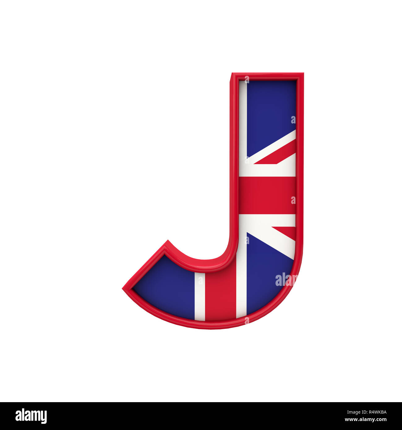 Letter J Union Jack font, Great Britain flag lettering. 3D Rendering ...
