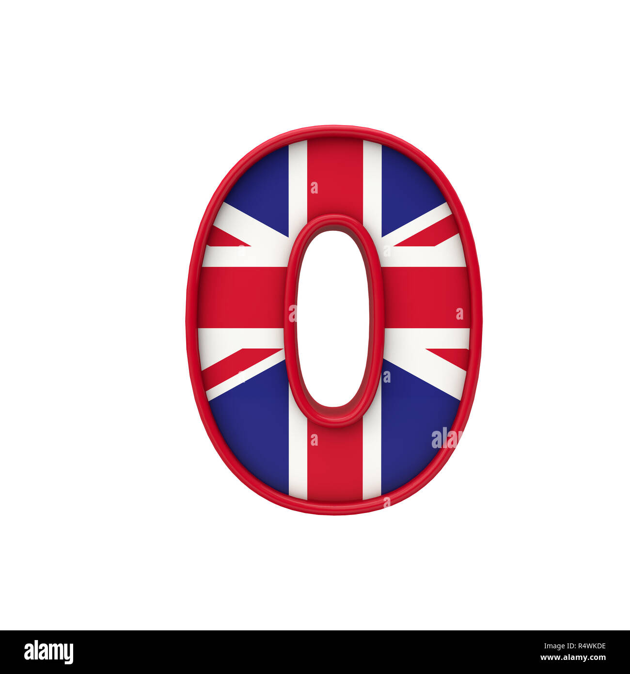 Number 0 Union Jack font, Great Britain flag lettering. 3D Rendering ...