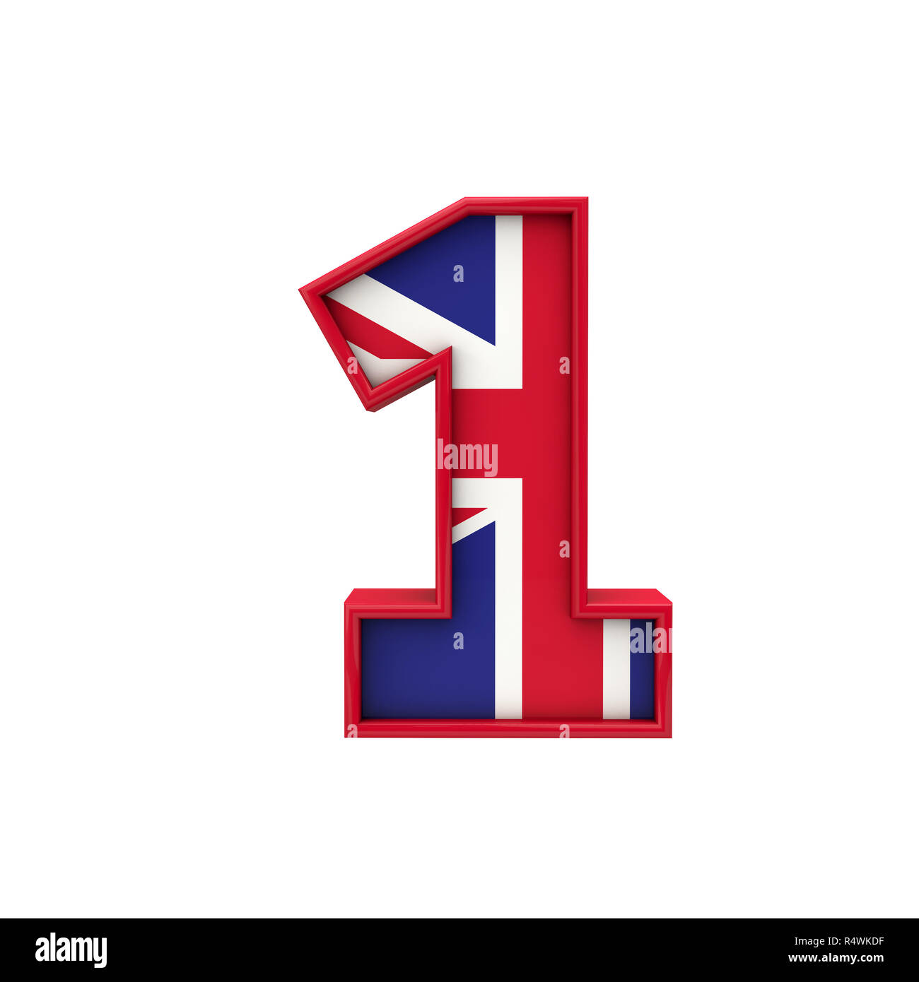 Number 1 Union Jack font, Great Britain flag lettering. 3D Rendering ...