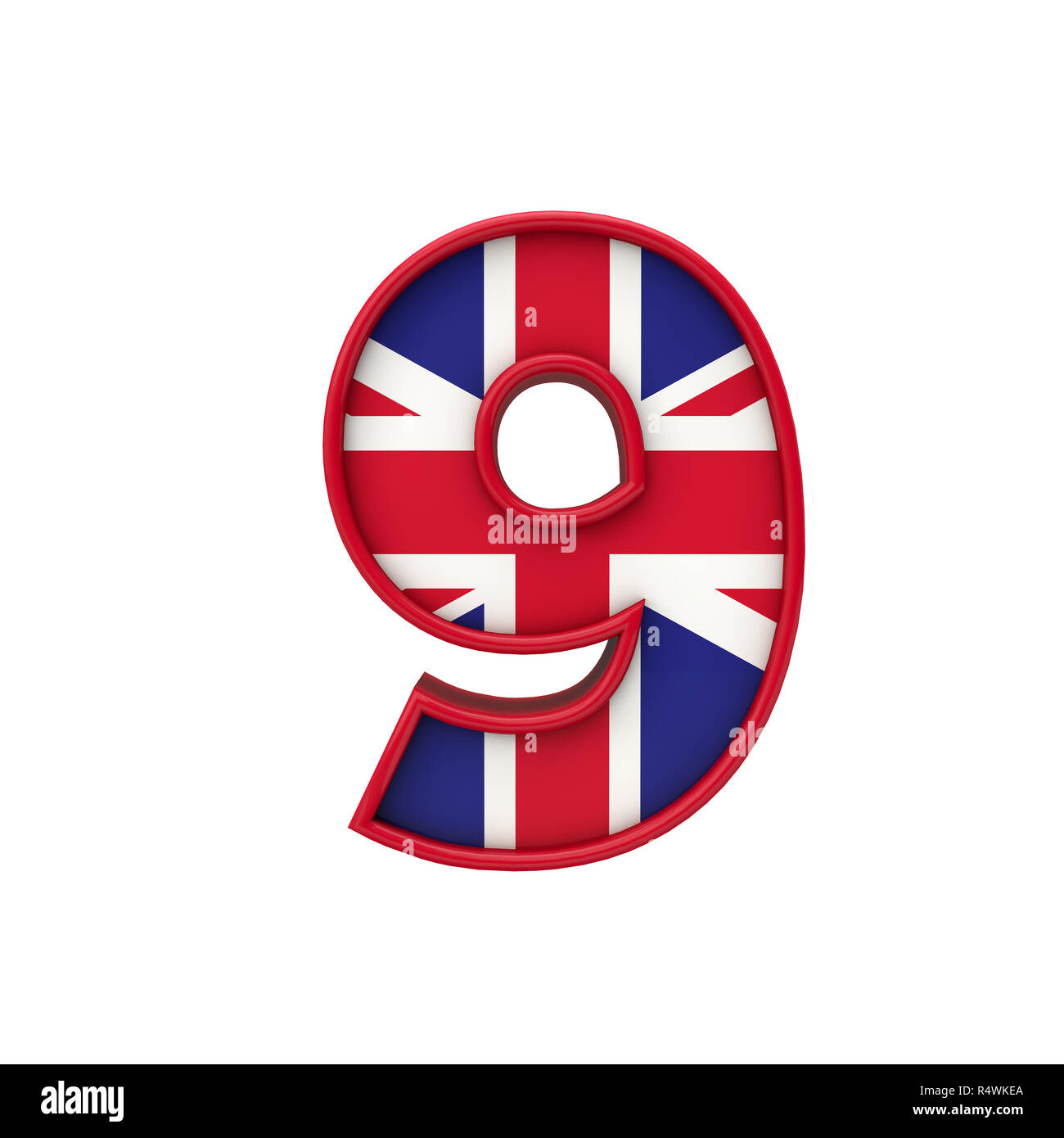 Number 9 Union Jack font, Great Britain flag lettering. 3D Rendering ...