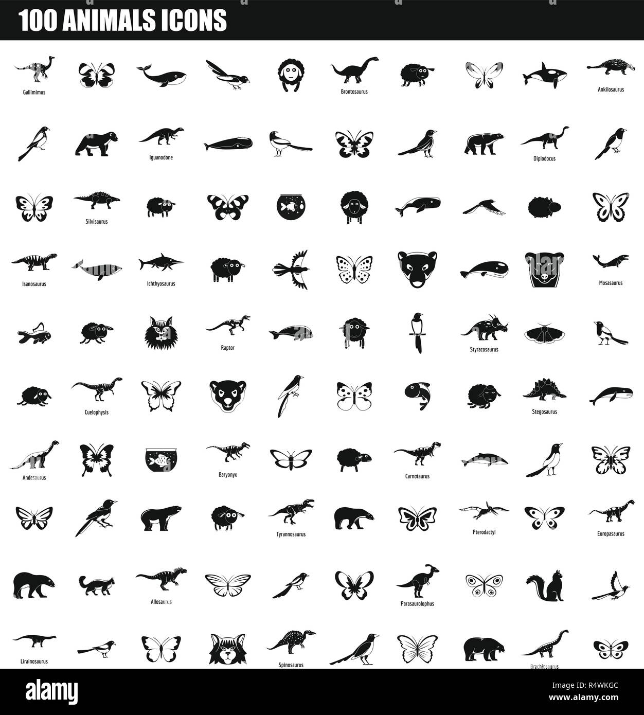 100 animals icon set. Simple set of 100 animals vector icons for web ... 100 animals icon set. Simple set of 100 animals vector icons for web ...