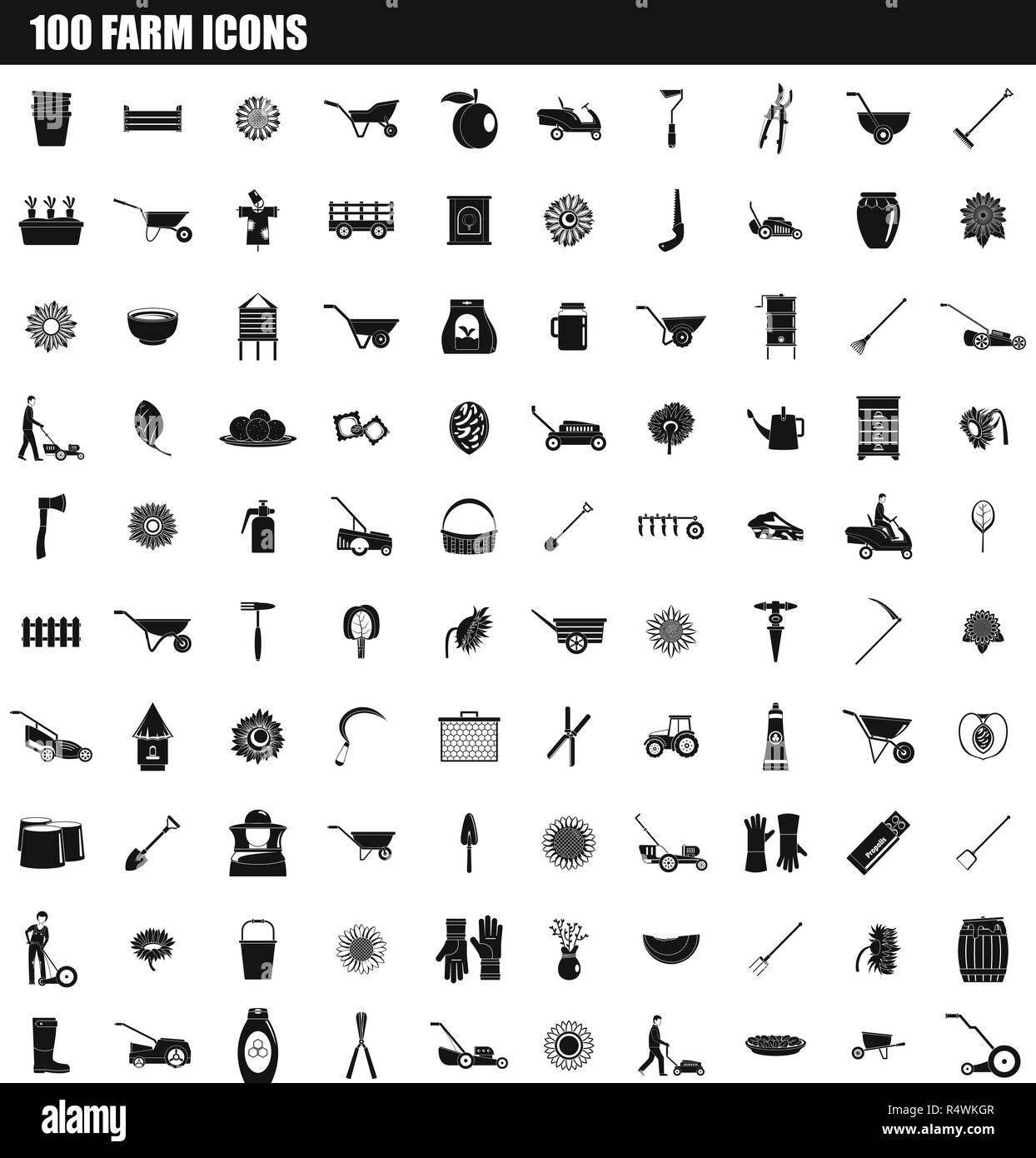 100 farm icon set. Simple set of 100 farm vector icons for web design ...