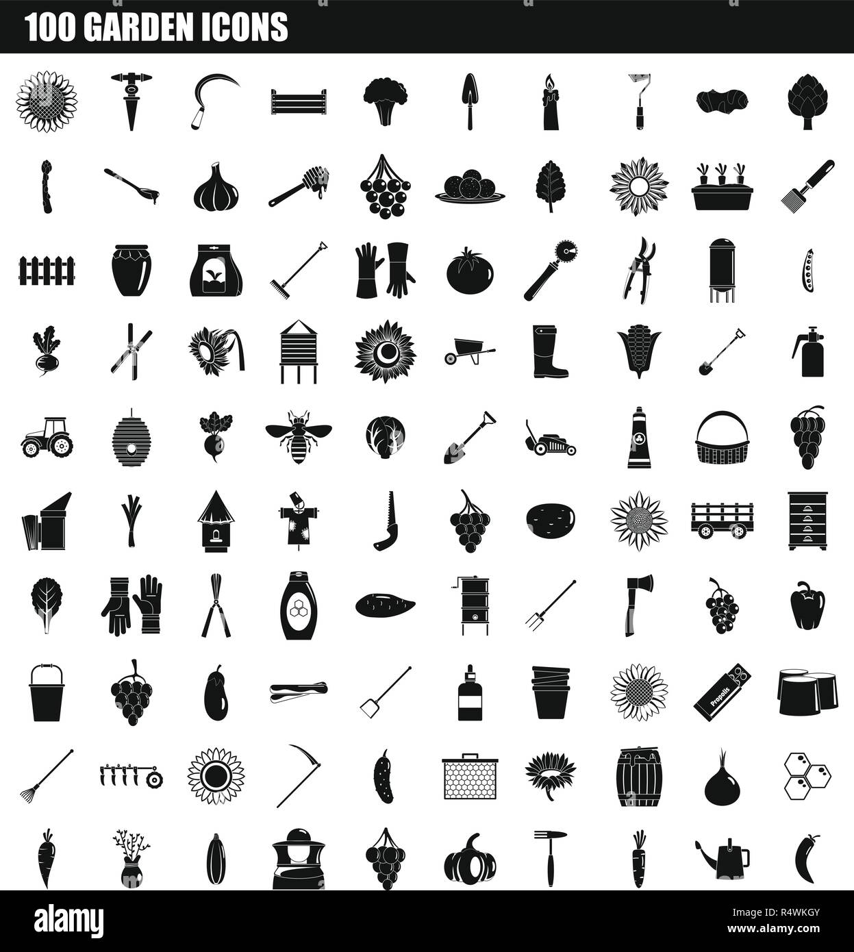 100 garden icon set. Simple set of 100 garden vector icons for web ...