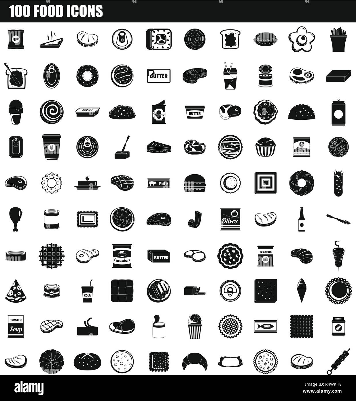 100 food icon set. Simple set of 100 food vector icons for web design ...