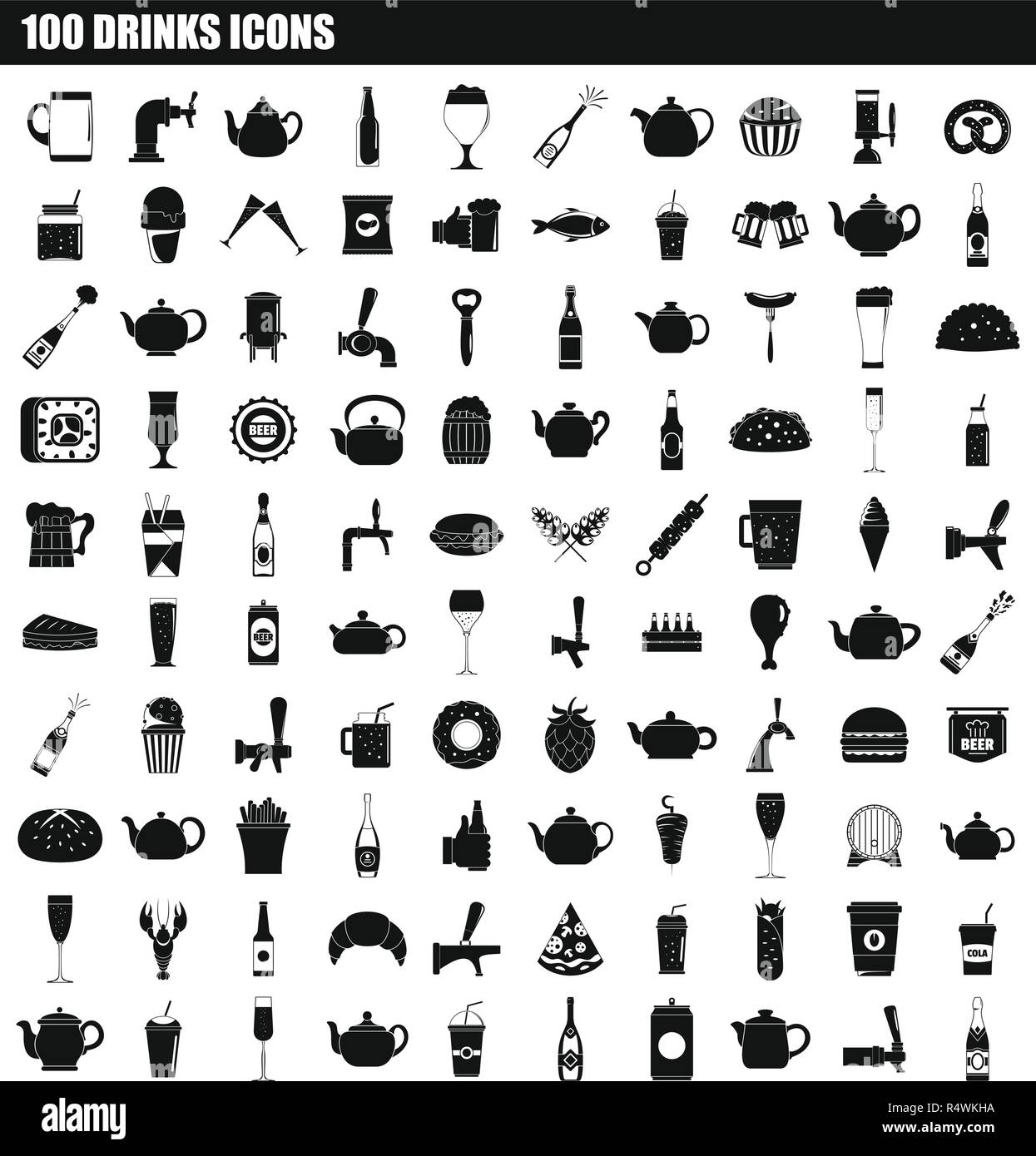 100 drinks icon set. Simple set of 100 drinks vector icons for web ...