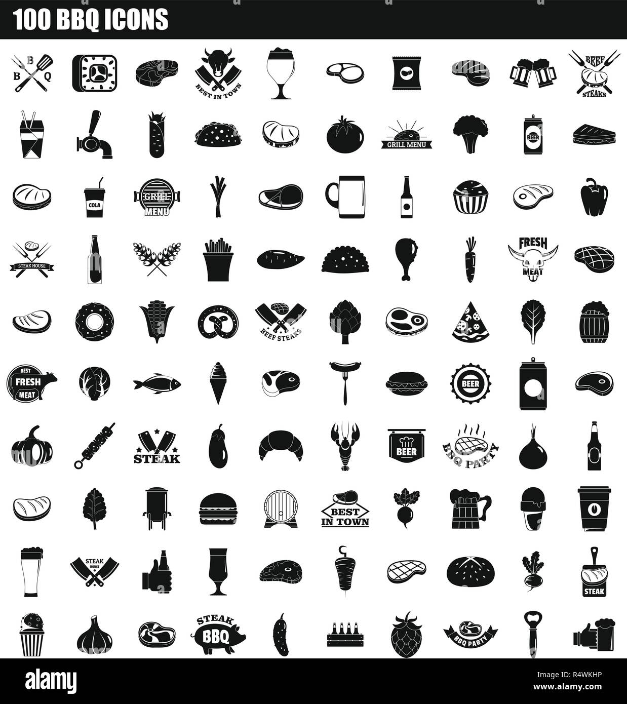 100 bbq icon set. Simple set of 100 bbq vector icons for web design ...