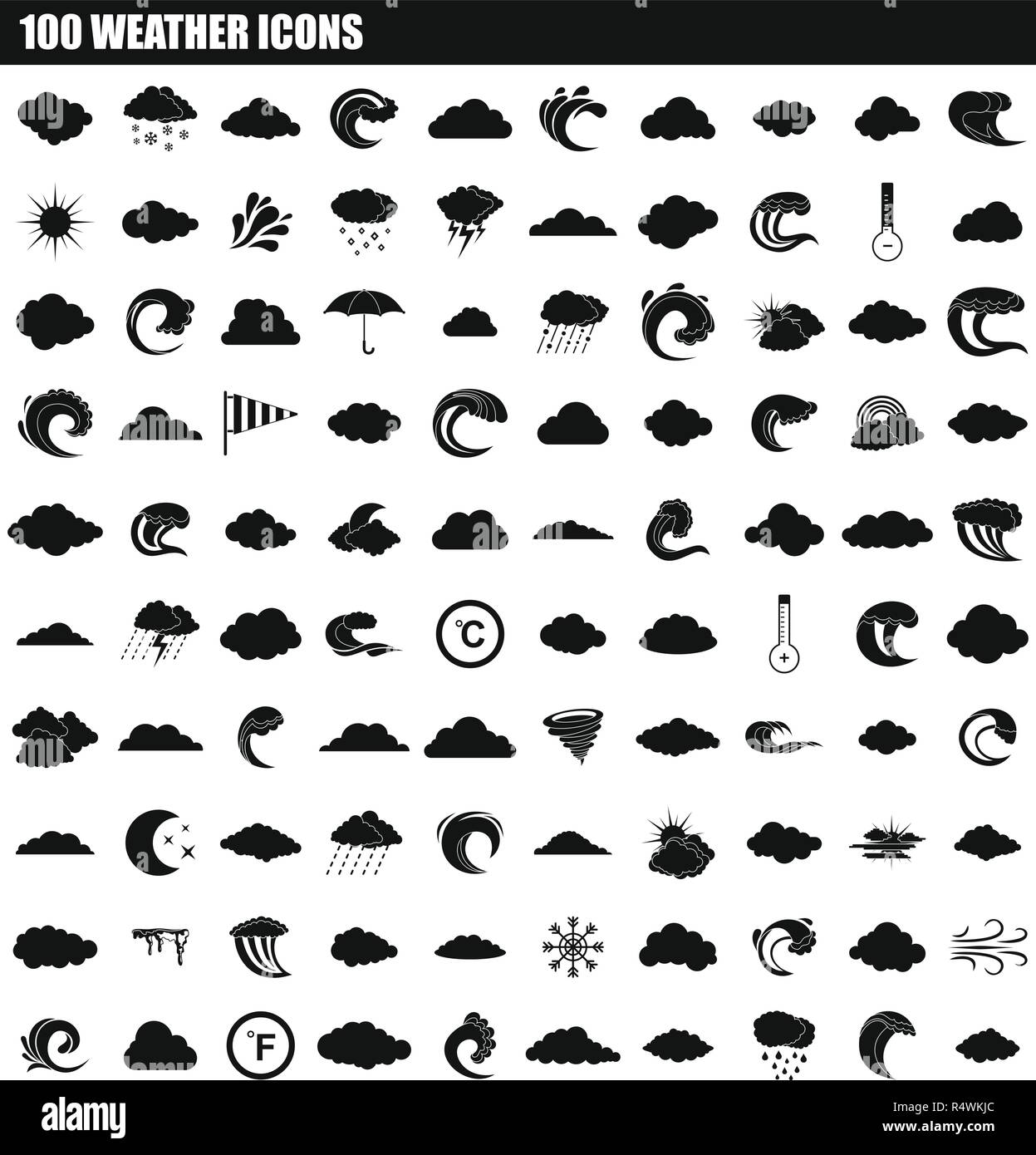 100 weather icon set. Simple set of 100 weather vector icons for web ...