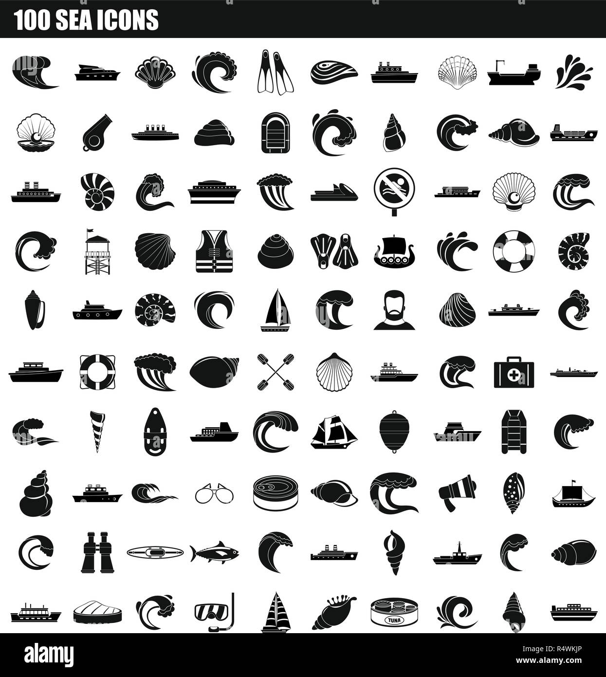 100 sea icon set. Simple set of 100 sea vector icons for web design ...