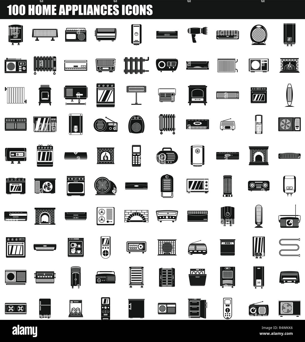 100 home appliances icon set. Simple set of 100 home appliances vector ...