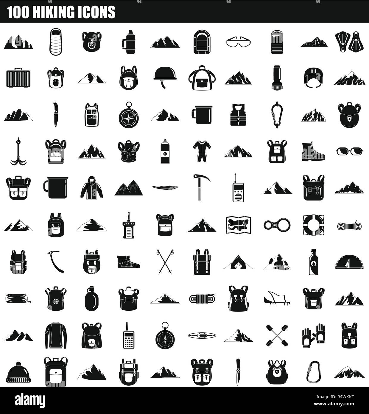 100 hiking icon set. Simple set of 100 hiking vector icons for web design isolated on white ...