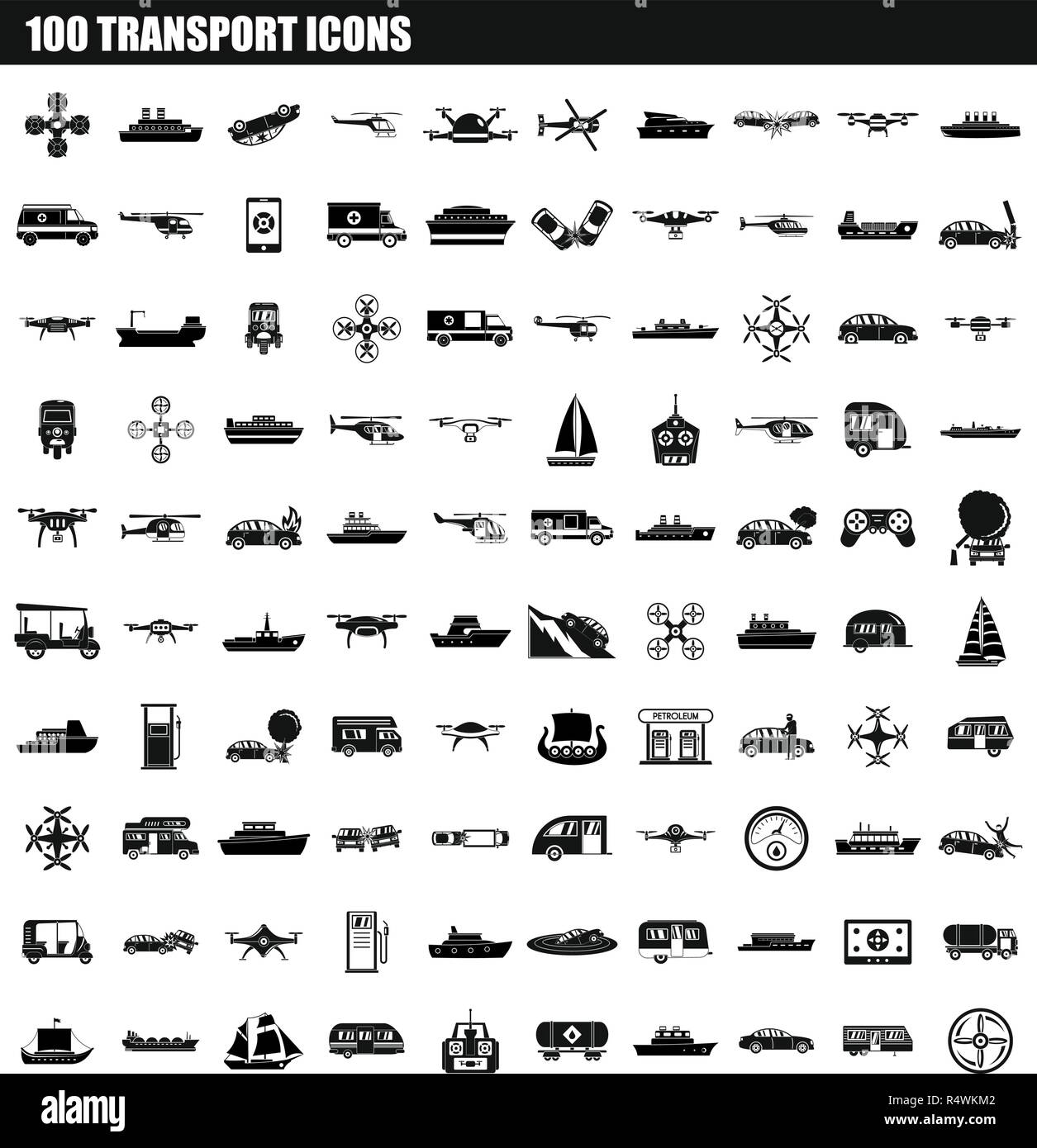 100 transport icon set. Simple set of 100 transport vector icons for ...