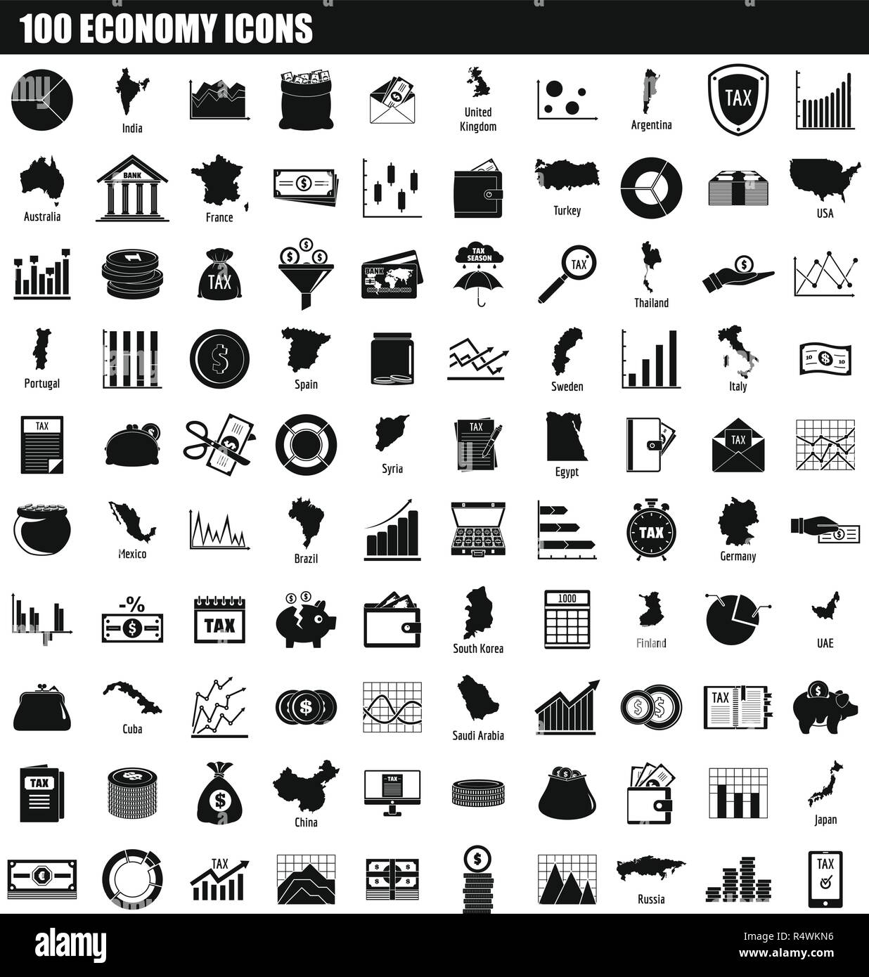 100 economy icon set. Simple set of 100 economy vector icons for web ...