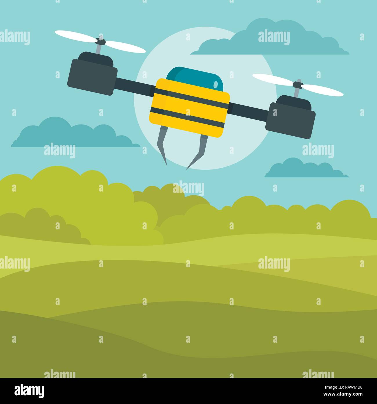 Flying drone background. Flat illustration of flying drone vector ...