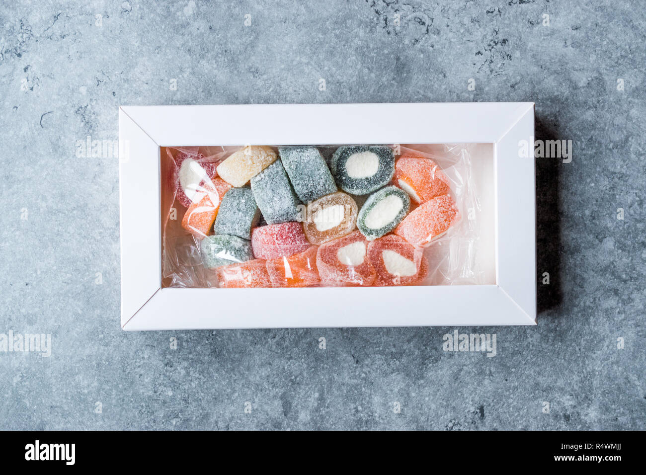 Fruity Turkish Delight Roll Shaped in Pastic Box / Container or Package ...